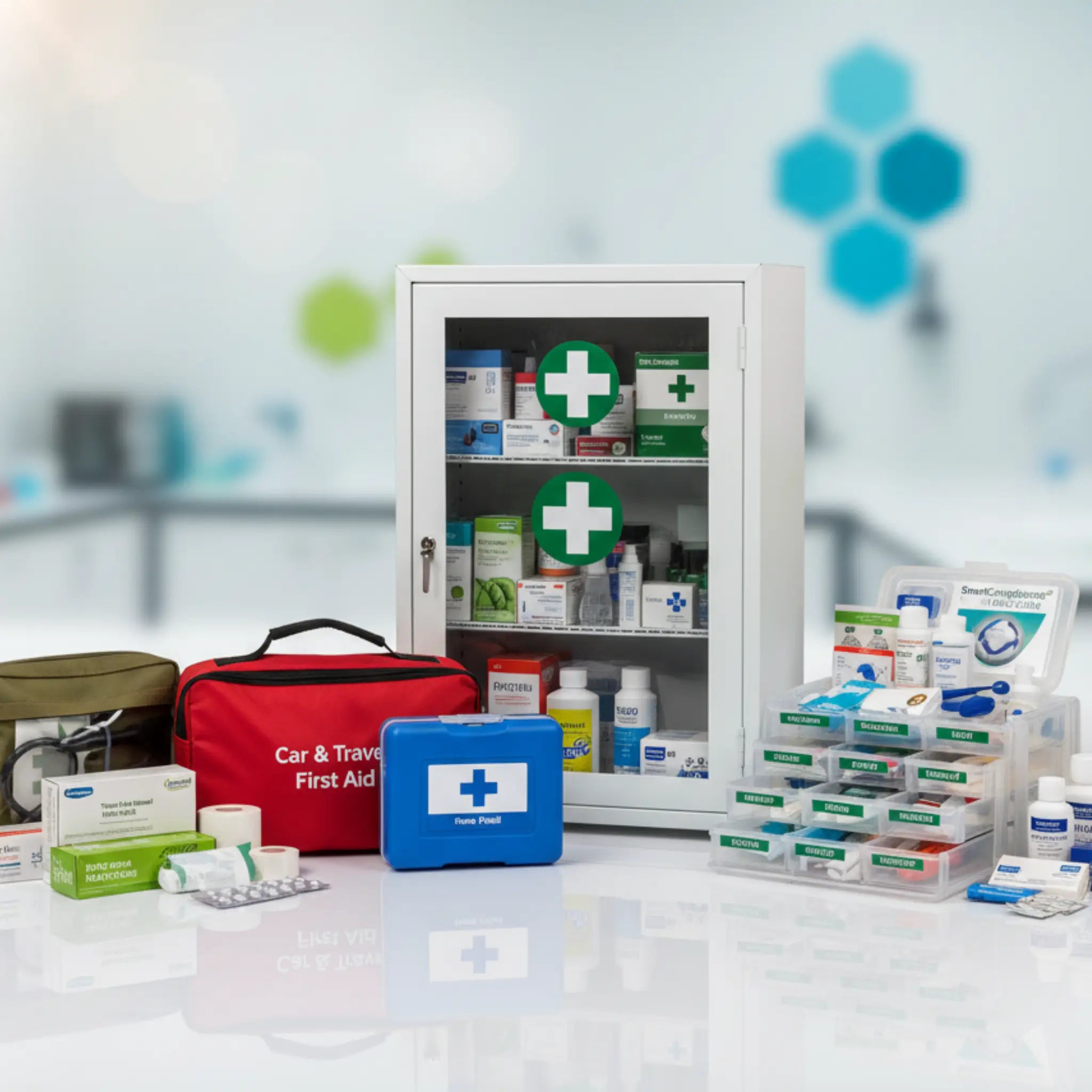 First Aid Kits: Workplace ANSI/OSHA, Car,Travel, Trauma & Refills