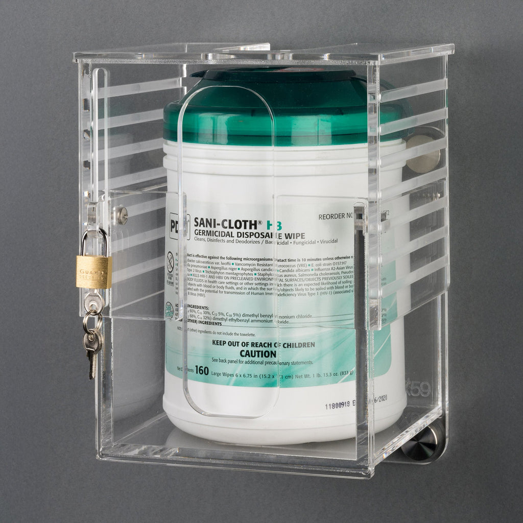 Poltex DECOMINMAX59-W Adjustable Lockable Acrylic Wipe Canister Holder