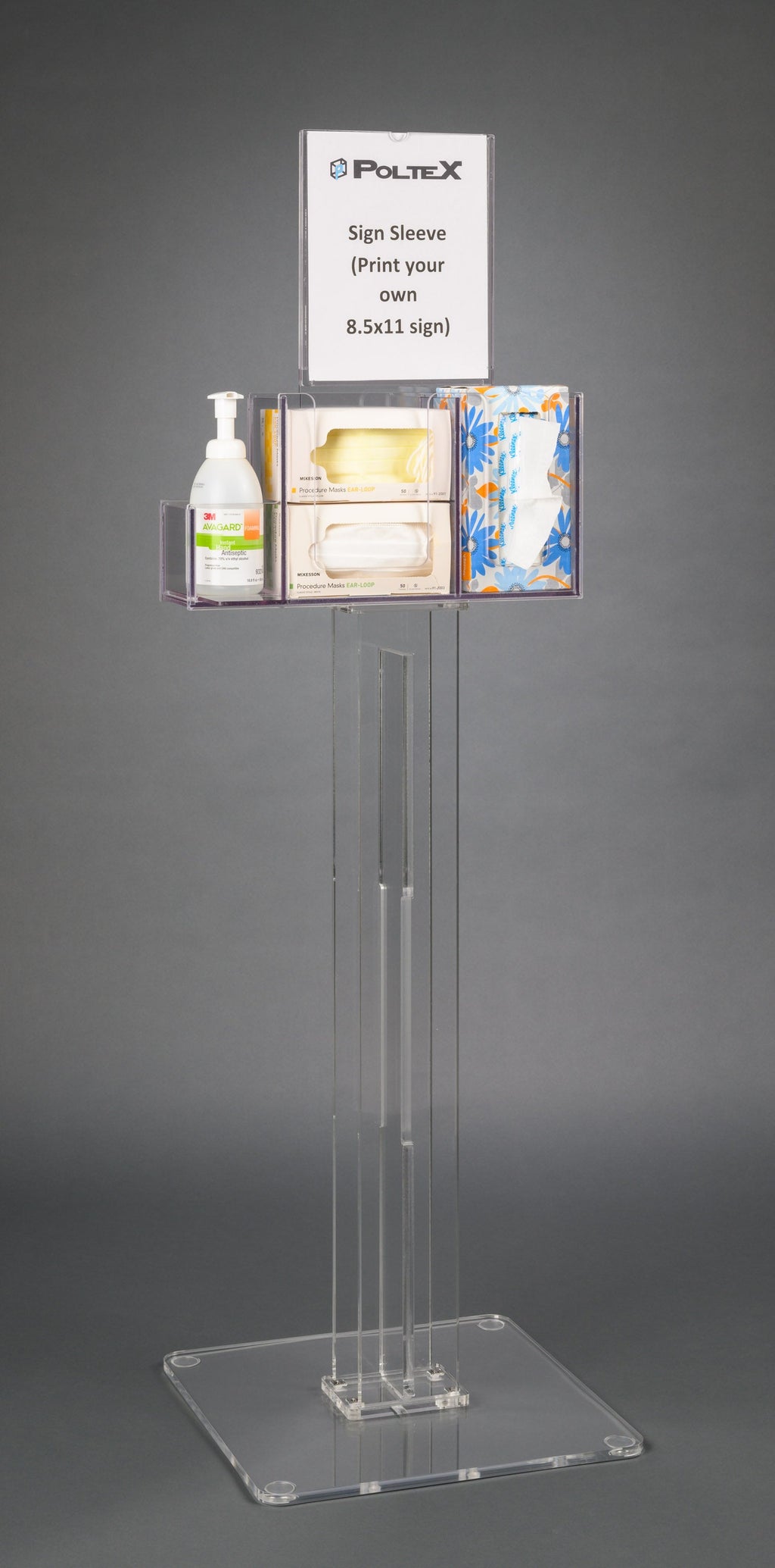 Poltex RESPI-S-SLV Locking Respiratory Hygiene Station on Acrylic Stan