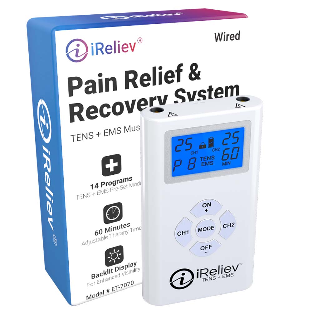 iReliev ET-7070 TENS + EMS Pain Relief & Recovery System Portable Ther